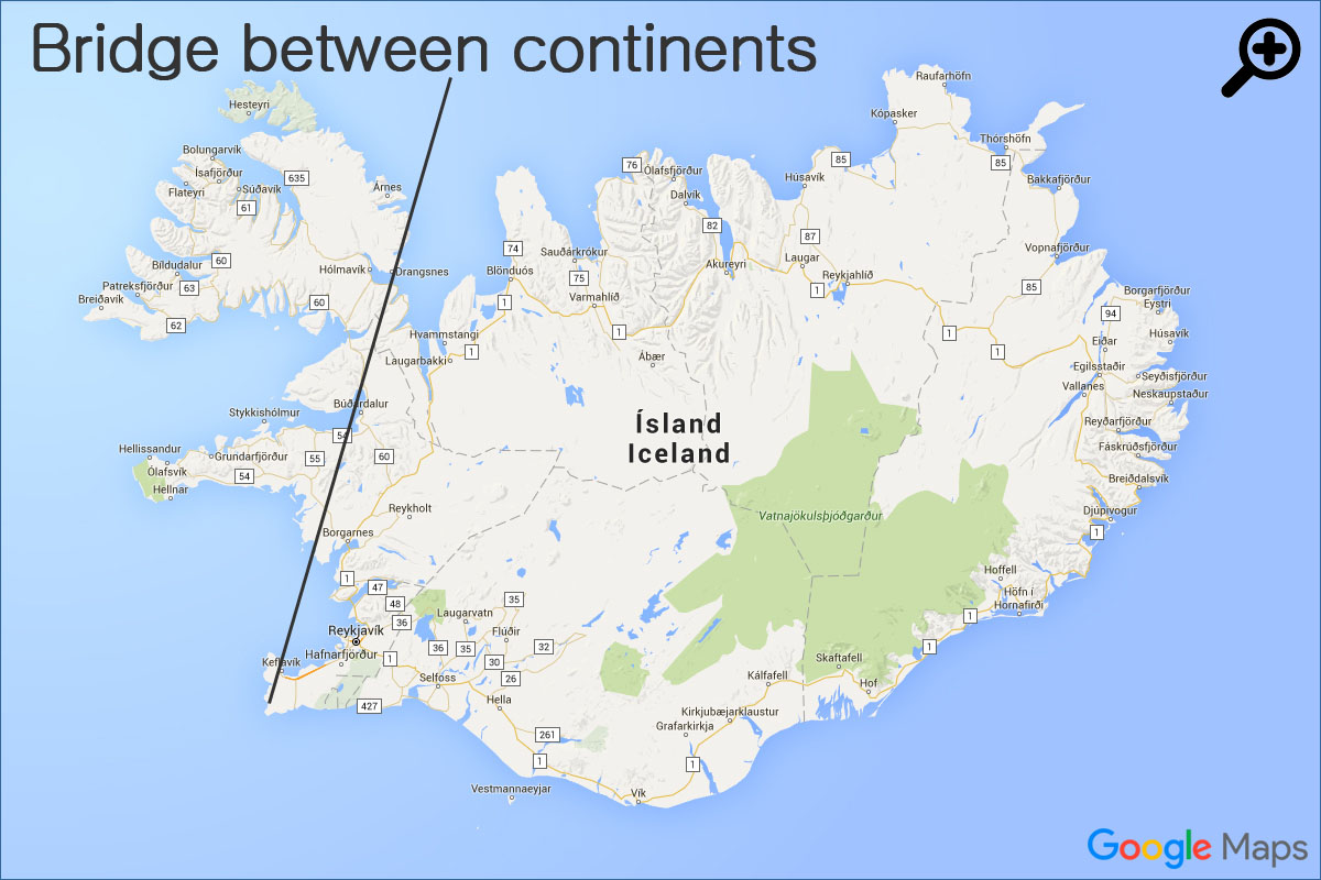 Bridge between two continents in IJsland bezoeken